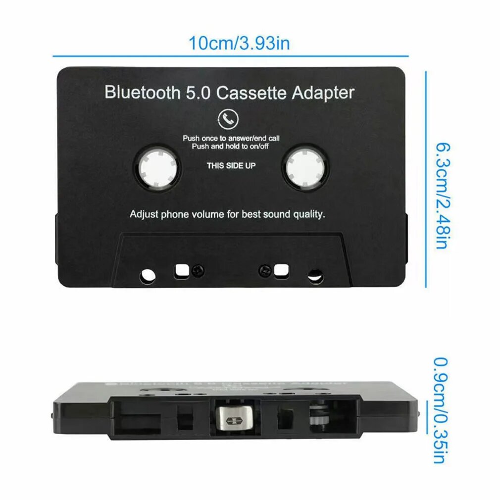 Автомобильный Bluetooth 5,0 кассетный приемник Аудио Aux адаптер Кассетный плеер Автомобильный MP3 Громкая связь Телефонная книга для телефона Автомобильная стереосистема, Черный
