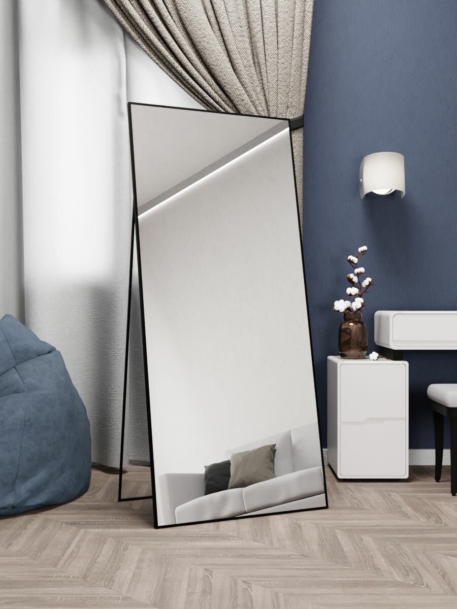 Зеркало настенное 161х70 см. ONE MARKET интерьерное в алюминиевой раме напольное, Черное