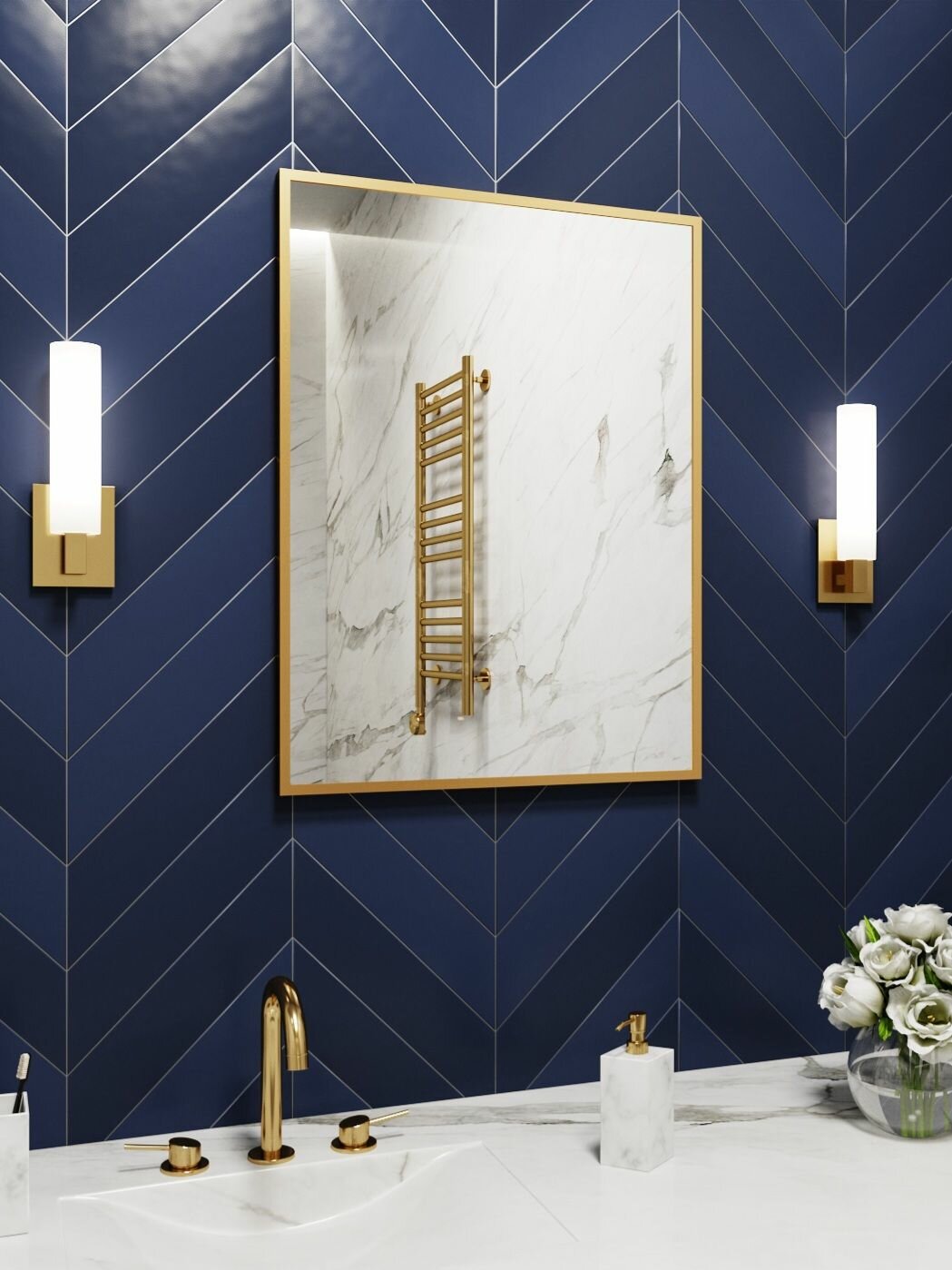 Зеркало в ванную в алюминиевой раме MOONRISE 60х40 см. Золото