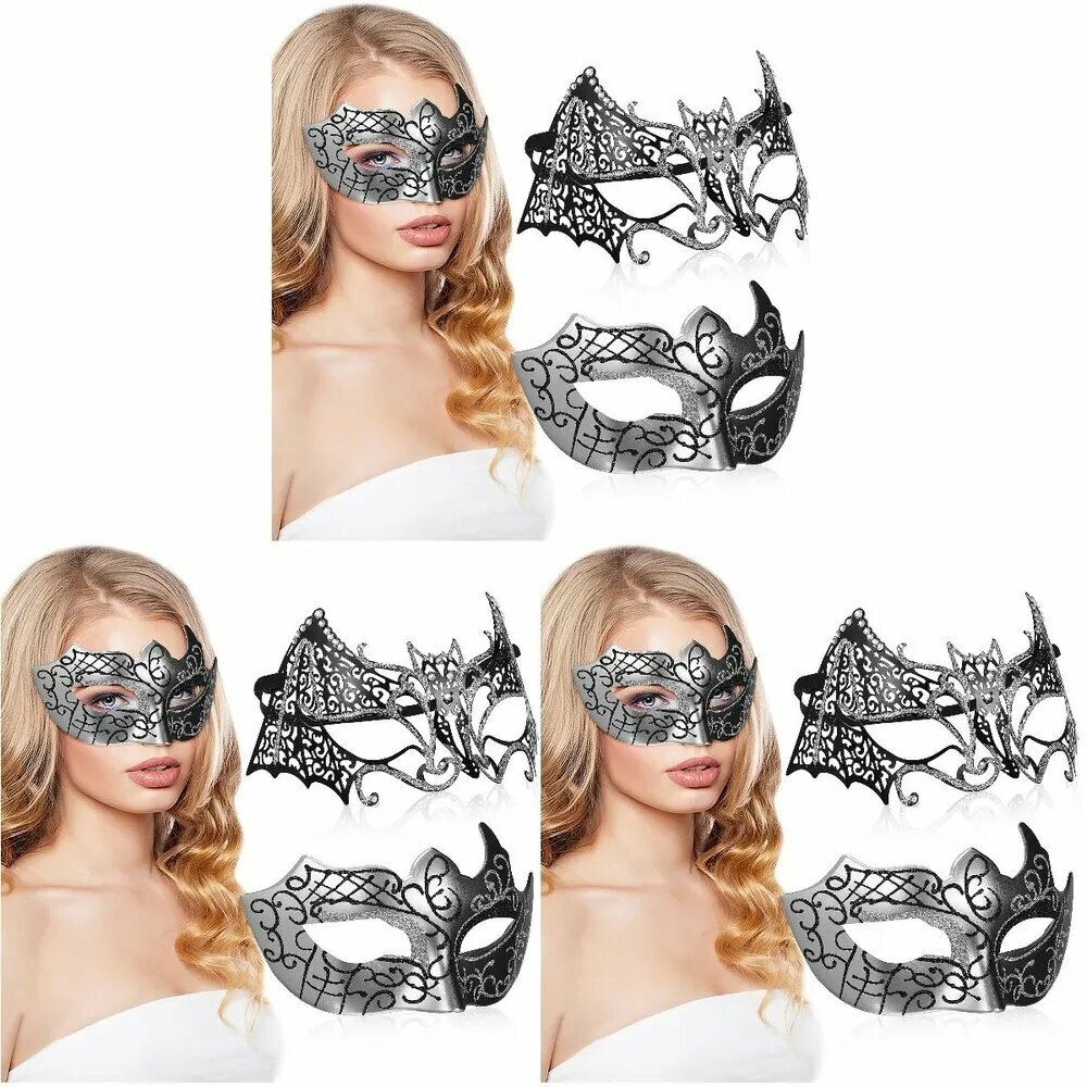 Металлические маски для костюмированной вечеринки с декоративными элементами 6 шт