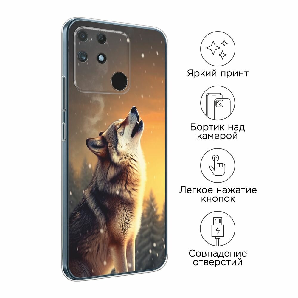 Чехол на Realme Narzo 50A / Реалми Нарзо 50A с принтом "Воющий волк" — фото 1