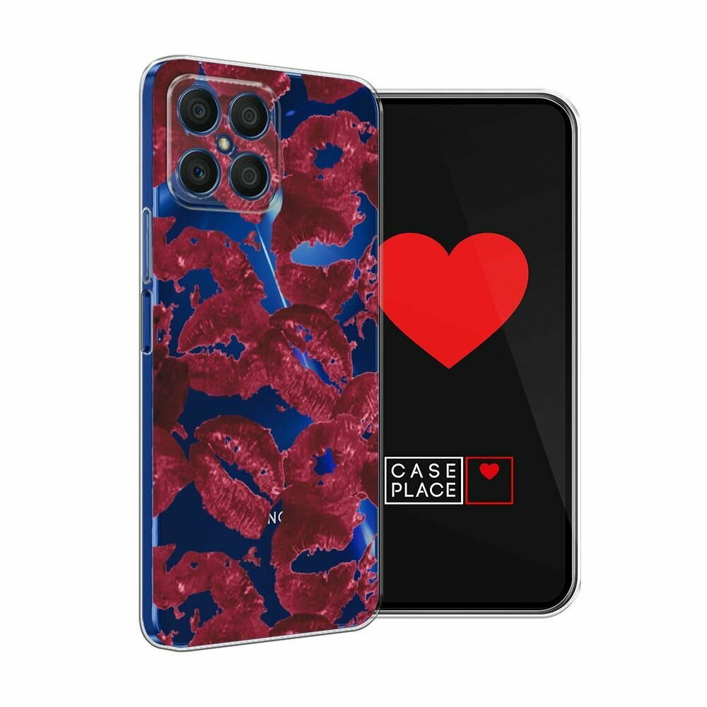 Чехол на Honor X8 / Хуавей X8 с принтом "Помада паттерн 2", прозрачный — фото 1
