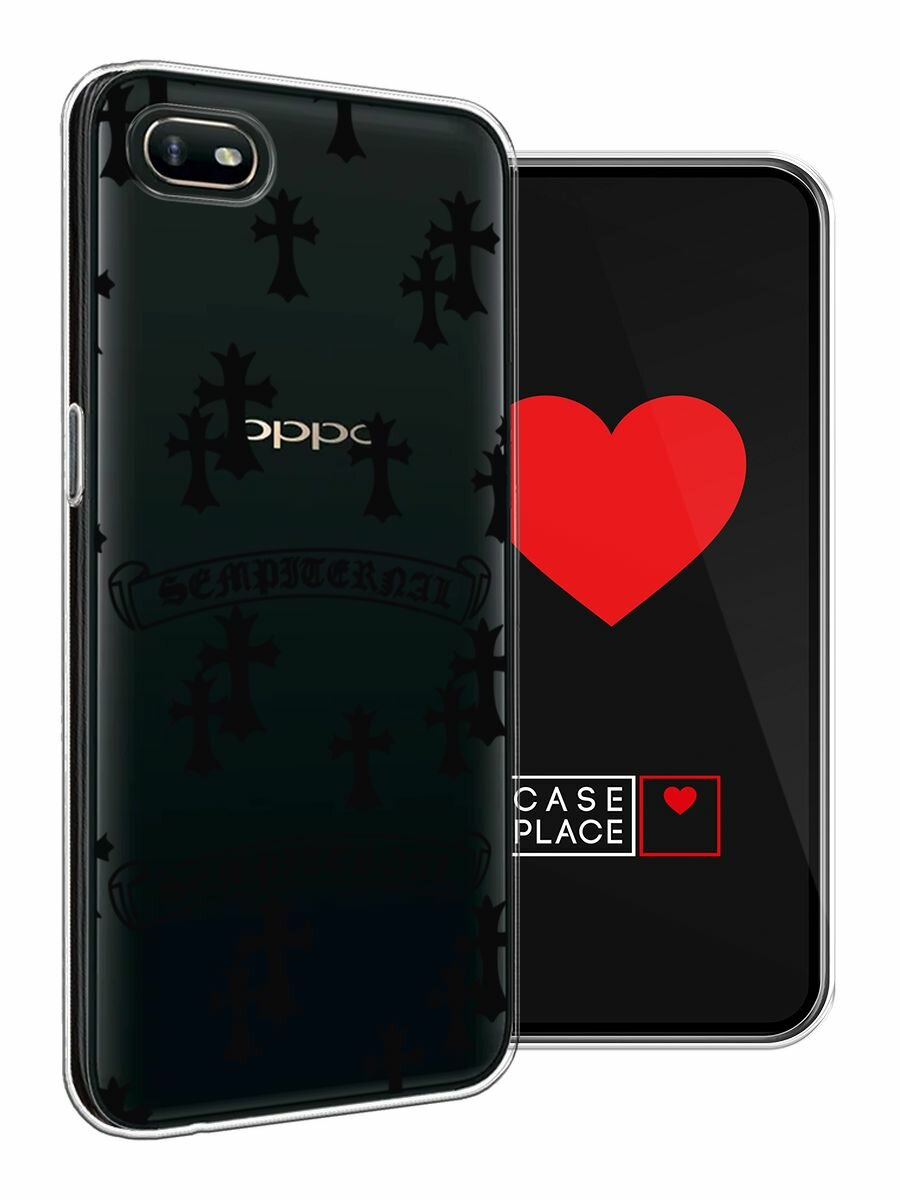 Чехол на Oppo A1k / Оппо А1к с принтом "Кресты паттерн чёрный", прозрачный — фото 1