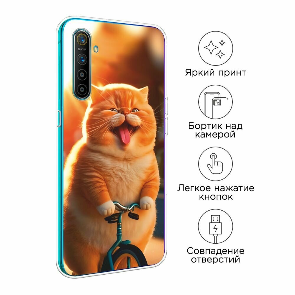 Силиконовый чехол на Realme XT / Реалми XT с принтом "Кот на велике" — фото 1
