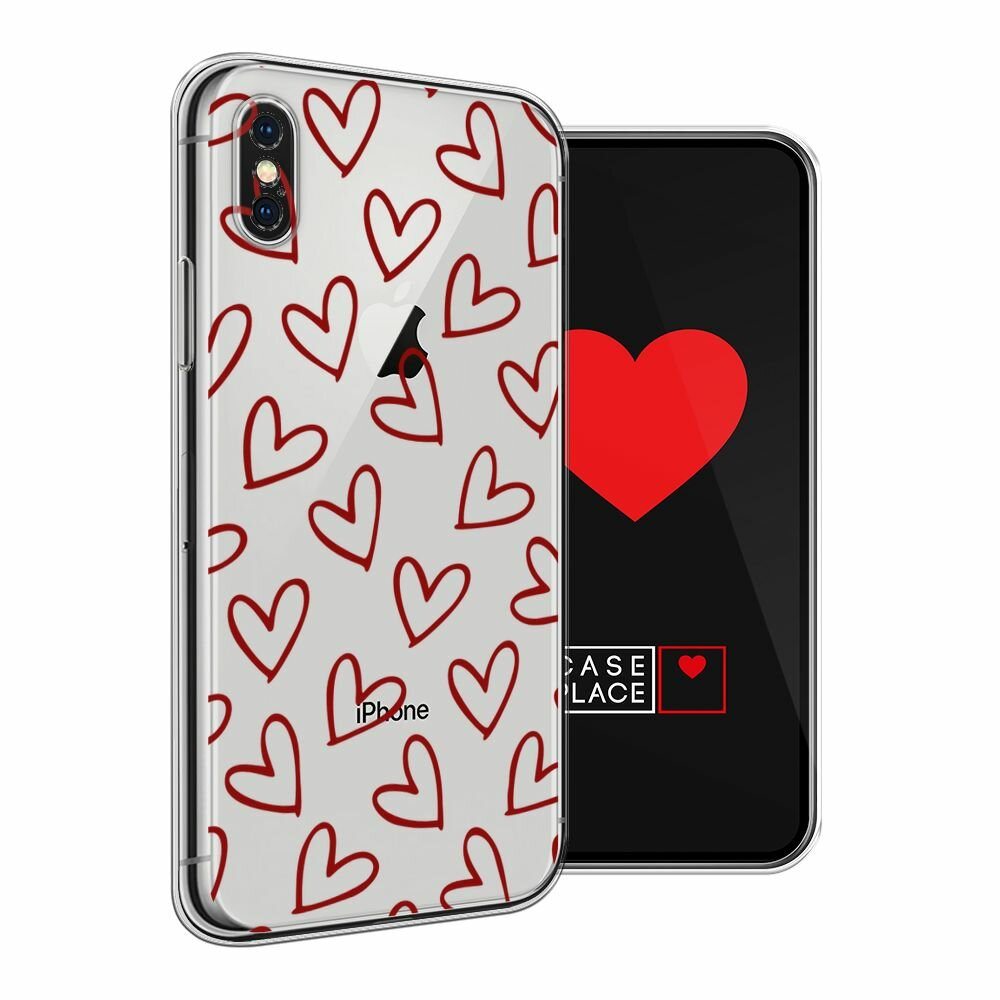 Чехол на Apple iPhone XS Max / Айфон XS Max с принтом "Little hearts doodles 2 - 14 февраля", прозрачный — фото 1