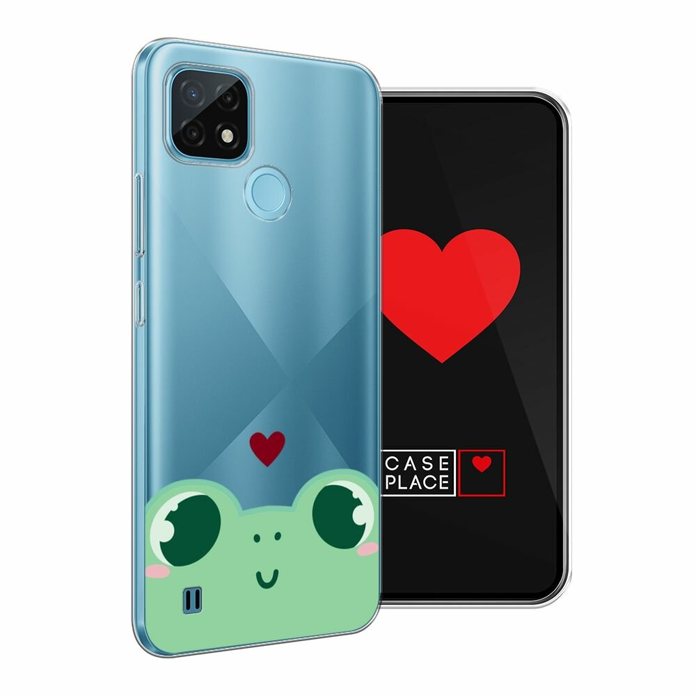 Чехол на Realme C21 / Реалми С21 с принтом "Влюблённая лягушка - 14 февраля", прозрачный — фото 1