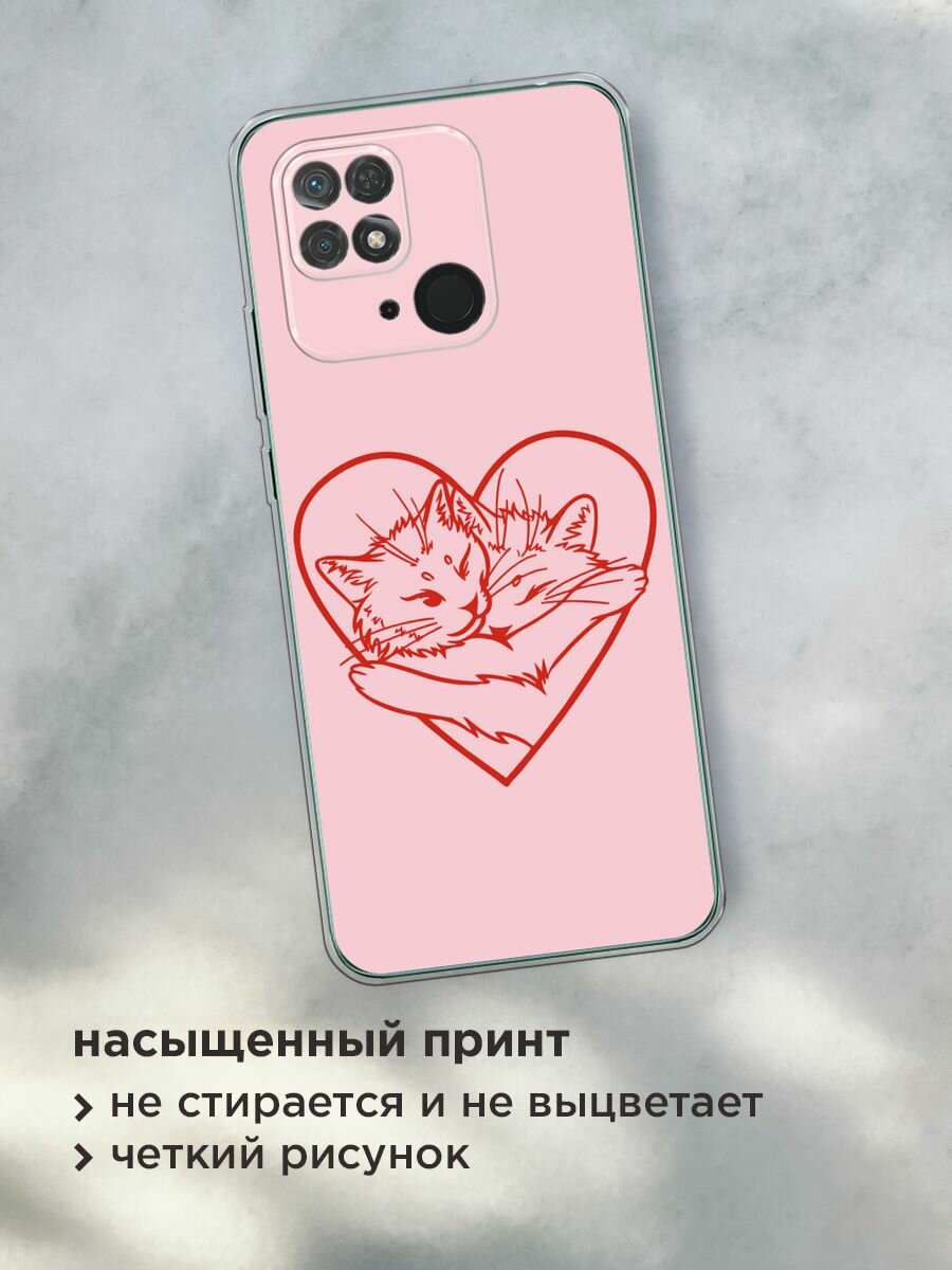 Чехол на Xiaomi Redmi 10C / Сяоми Редми 10C с принтом "Влюблённые котики рисунок 1 - 14 февраля" — фото 1