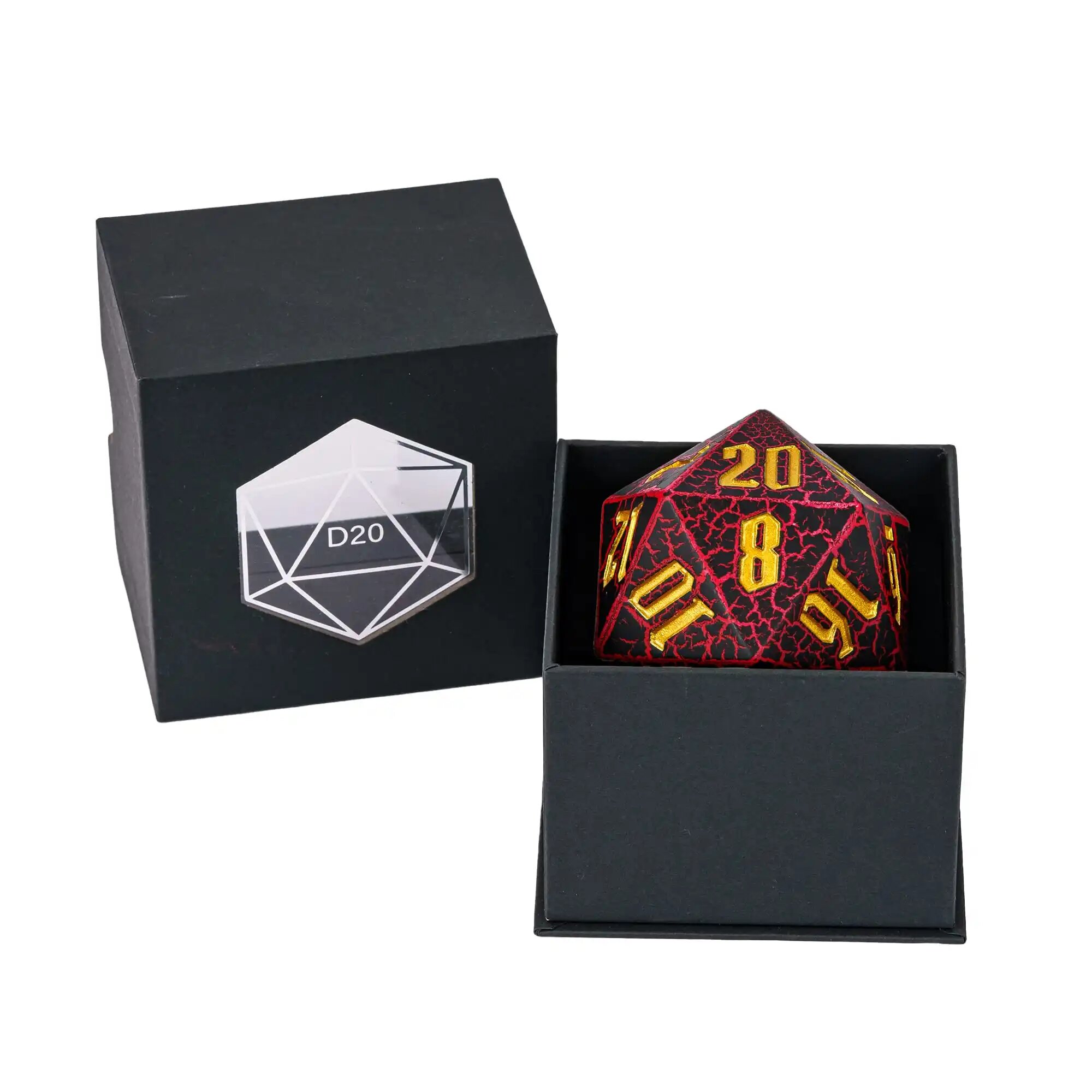Гигантские кубики D20 из смолы с эффектом трещин Red-black crack