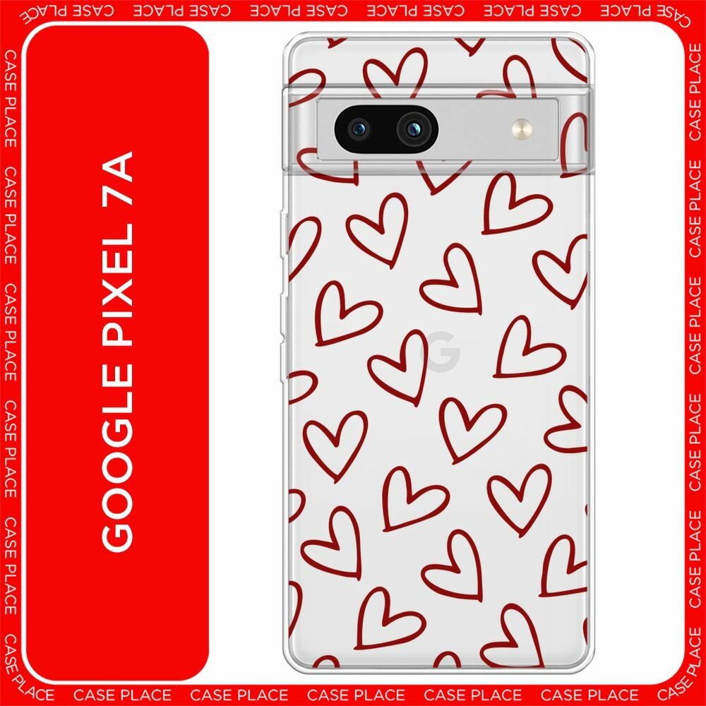 Чехол на Google Pixel 7a / Гугл Пиксель 7a с принтом "Little hearts doodles 2 - 14 февраля", прозрачный