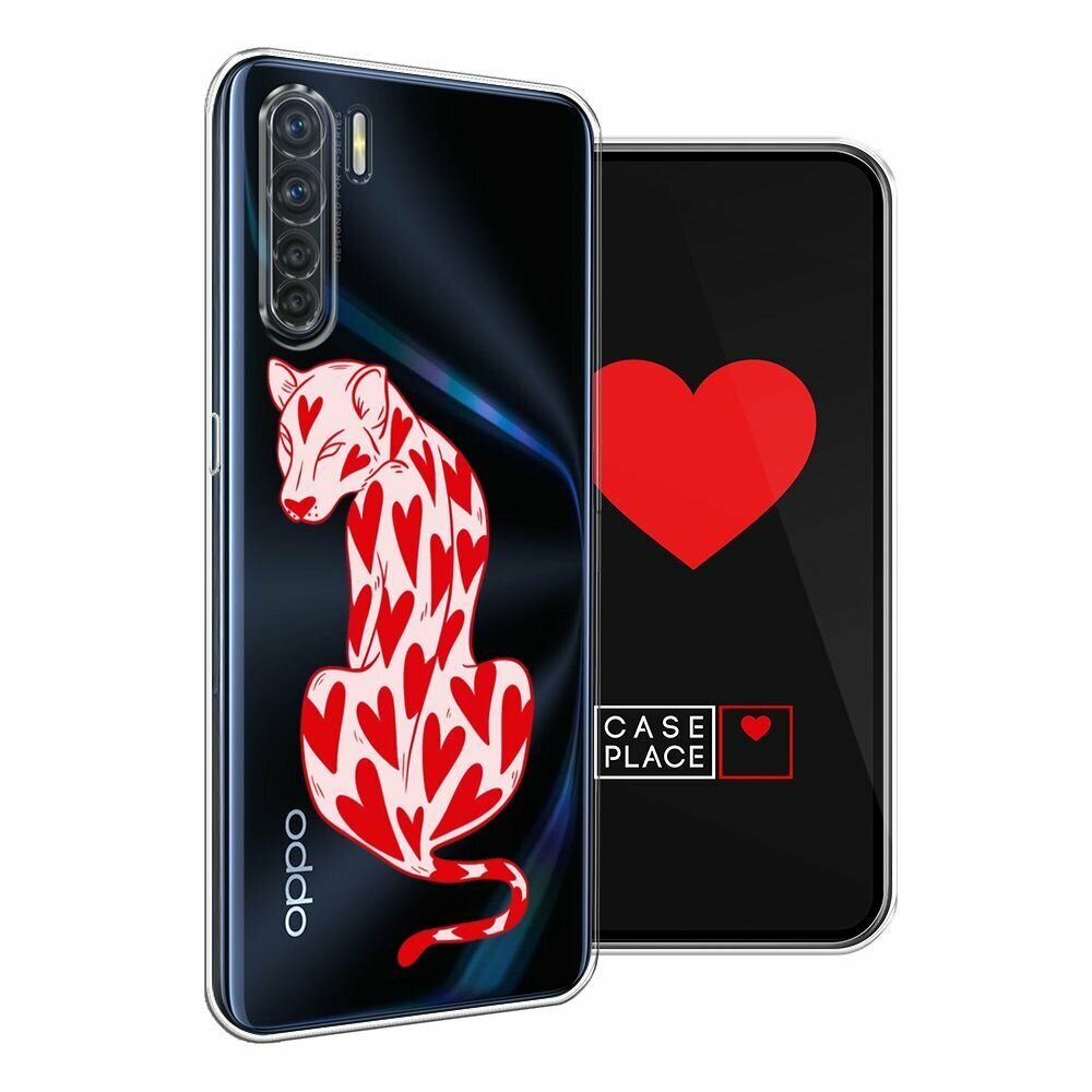 Чехол на Oppo A91/Reno 3 / Оппо A91/Рено 3 с принтом "Heart panther 2 - 14 февраля", прозрачный — фото 1