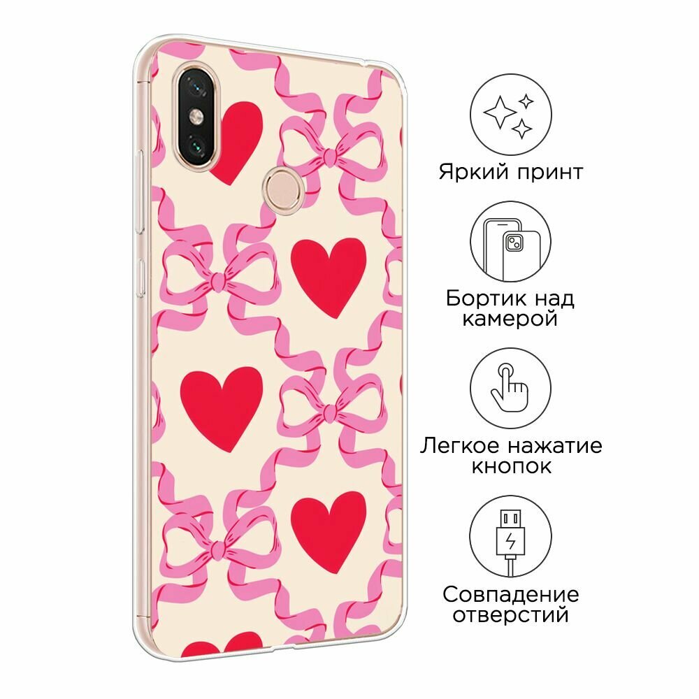 Чехол на Xiaomi Mi Max 3 / Сяоми Ми Макс 3 с принтом "Hearts and ribbons 1 - 14 февраля" — фото 1