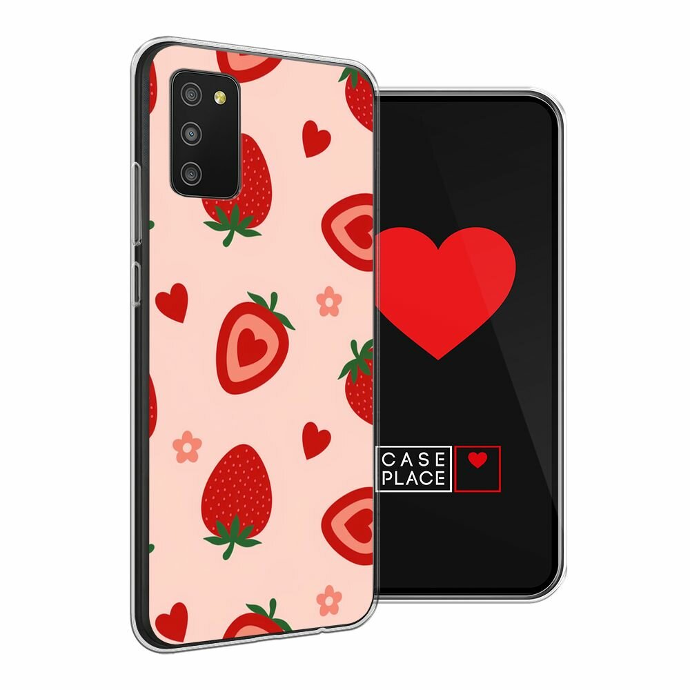 Чехол на Samsung Galaxy A02s / Самсунг Галакси A02s с принтом "Heart strawberries 1 - 14 февраля" — фото 1