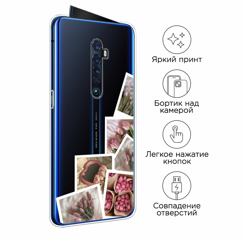 Чехол на Oppo Reno 2 / Оппо Рено 2 с принтом "Весенние фото - 8 марта", прозрачный — фото 1