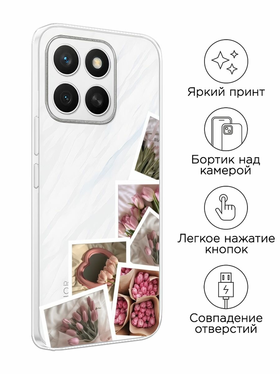 Чехол на Honor X8c / Хонор X8c с принтом "Весенние фото - 8 марта", прозрачный — фото 1