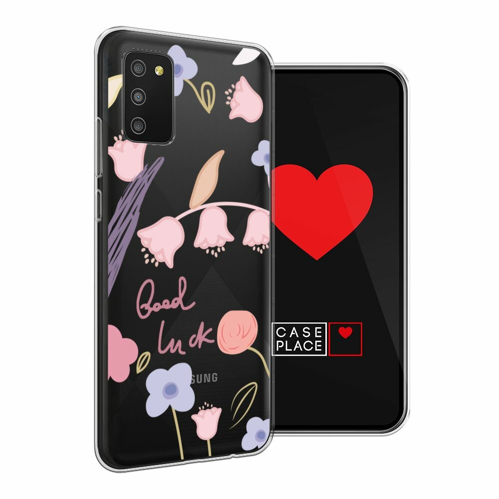 Чехол на Samsung Galaxy A02s / Самсунг Галакси A02s с принтом "Lucky flowers", прозрачный — фото 1