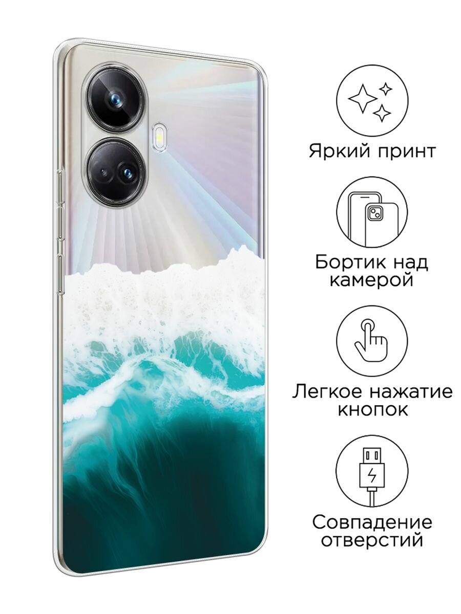 Чехол на Realme 10 Pro+ / Реалми 10 Про+ с принтом "Большая волна", прозрачный — фото 1