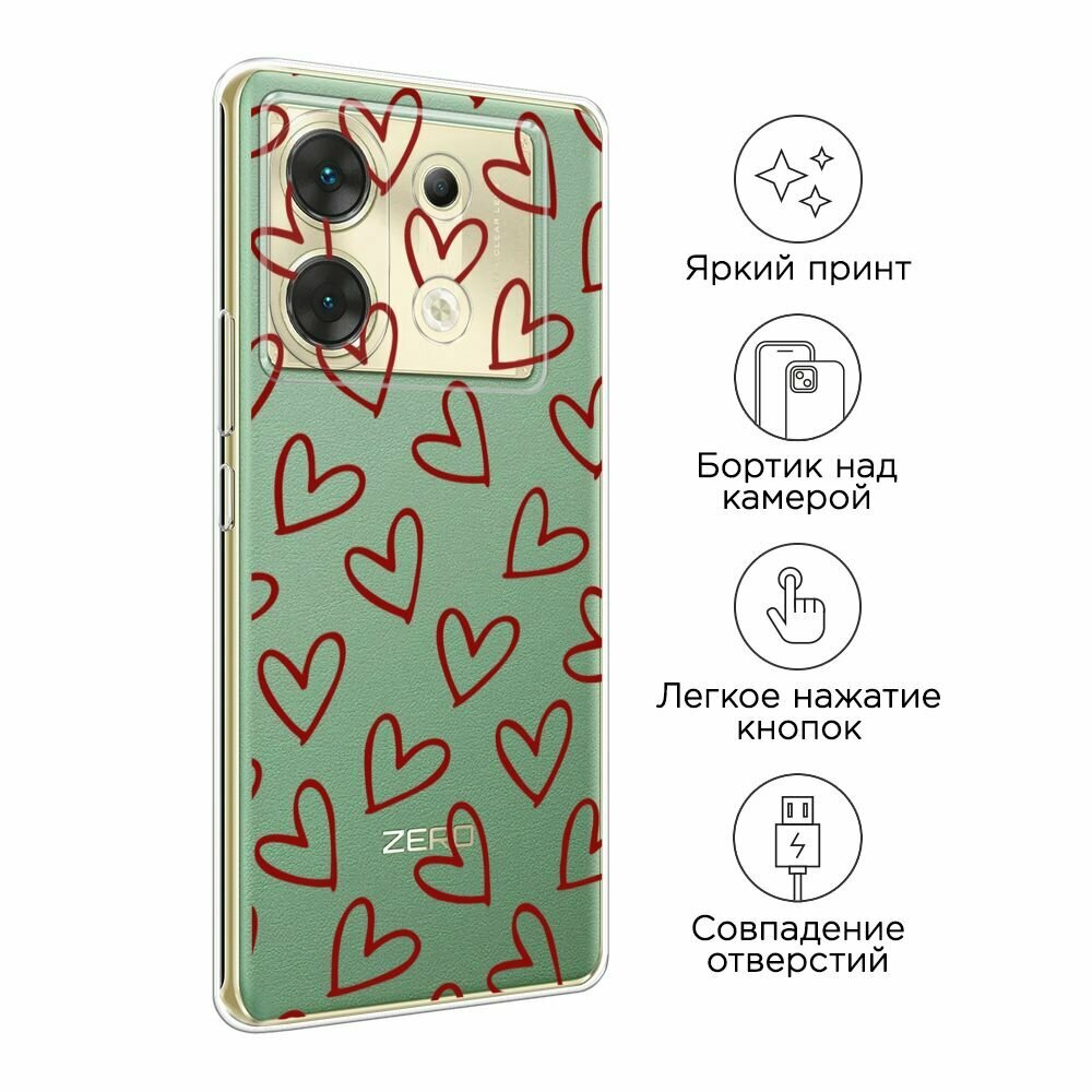 Чехол на Infinix Zero 30 5G / Инфиникс Зеро 30 5G с принтом "Little hearts doodles 2 - 14 февраля", прозрачный — фото 1