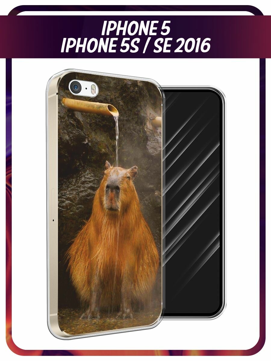 Чехол на Apple iPhone 5/5S/SE / Айфон 5/5S/SE с принтом "Капибара на отдыхе"