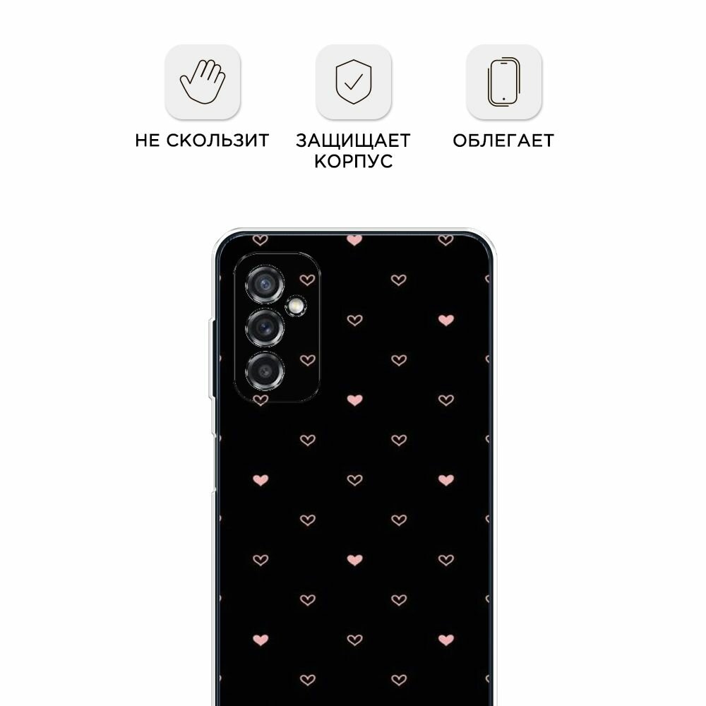 Чехол на Samsung Galaxy M52 / Самсунг Галакси M52 с принтом "Черный фон и сердечки" — фото 1