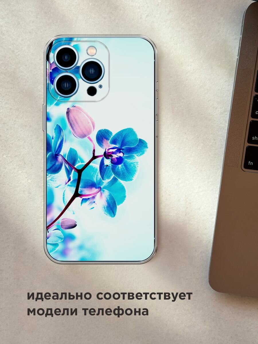 Чехол на Apple iPhone 13 Pro / Айфон 13 Про с принтом "Голубая орхидея" — фото 1