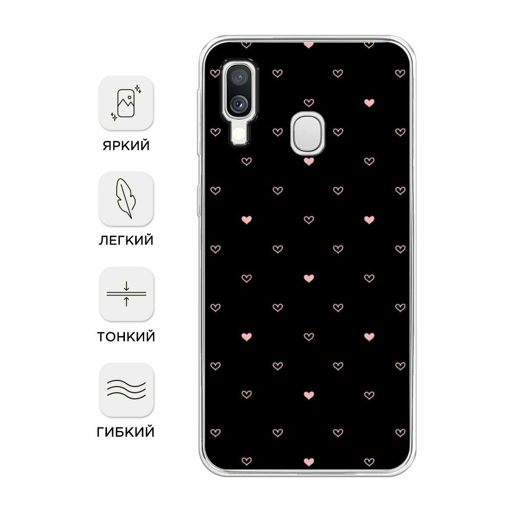 Чехол на Samsung Galaxy A40 / Самсунг Галакси А40 с принтом "Черный фон и сердечки" — фото 1