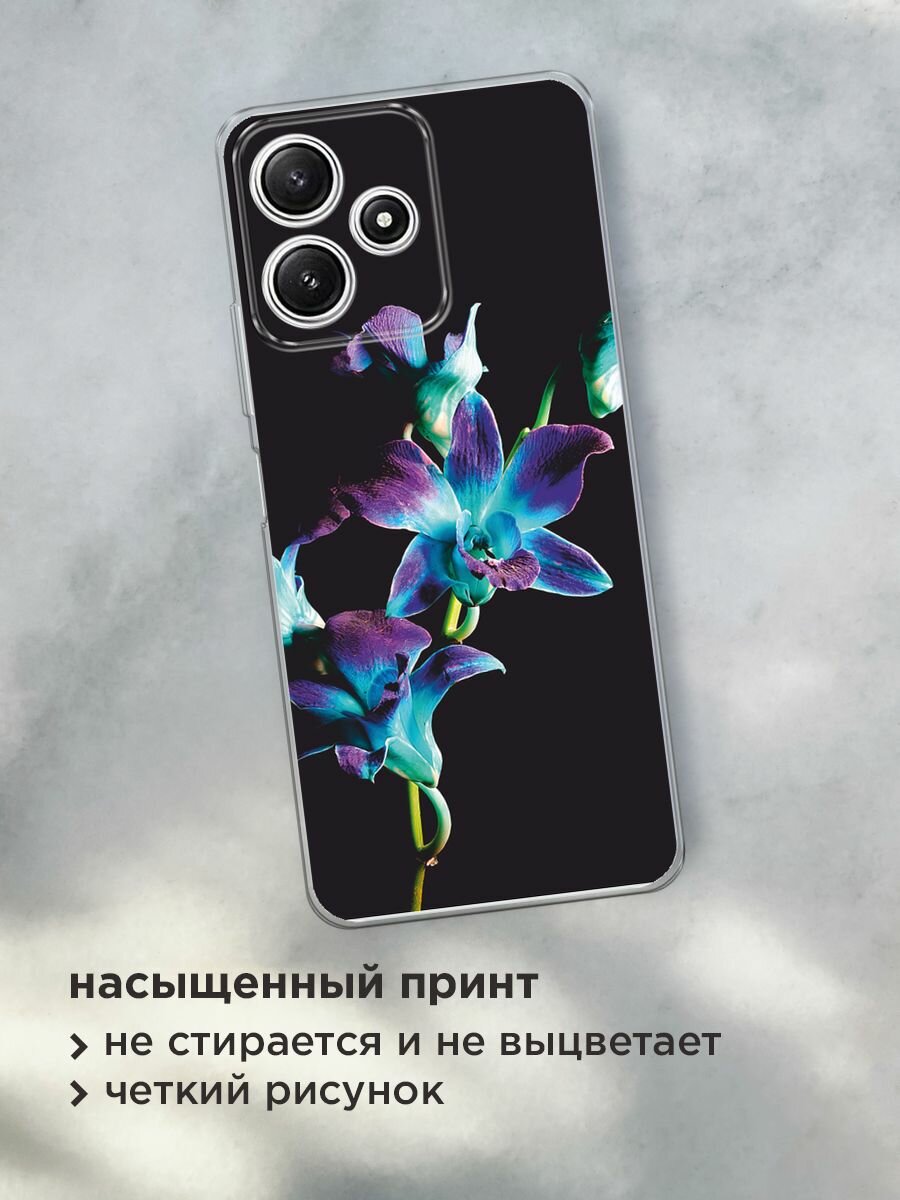 Чехол на Xiaomi Redmi 12 / Сяоми Редми 12 с принтом "Синий цветок на черном" — фото 1