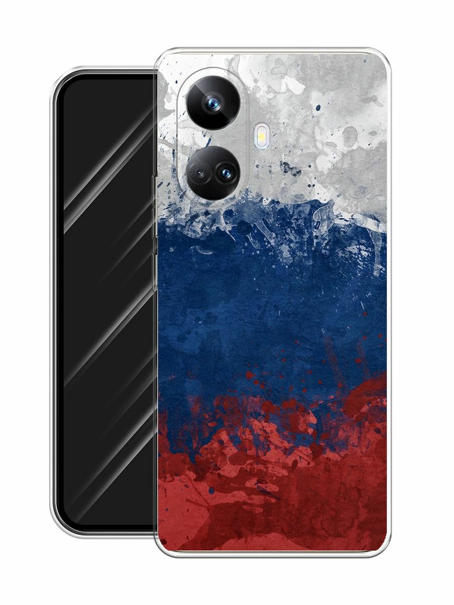 Чехол на Realme 10 Pro+ / Реалми 10 Про+ с принтом "Флаг России неровный" — фото 1