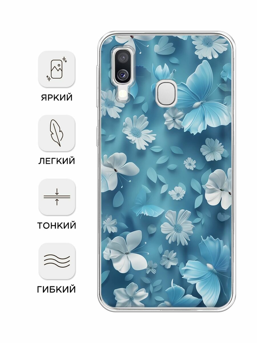 Чехол на Samsung Galaxy A40 / Самсунг Галакси А40 с принтом "Голубые глазурные цветы" — фото 1