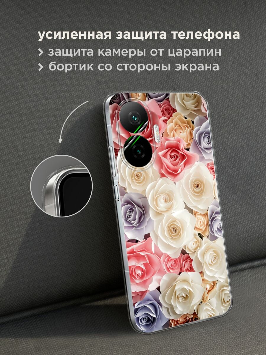 Силиконовый чехол на Poco F7 / Поко F7 с принтом "Пастельные розы" — фото 1