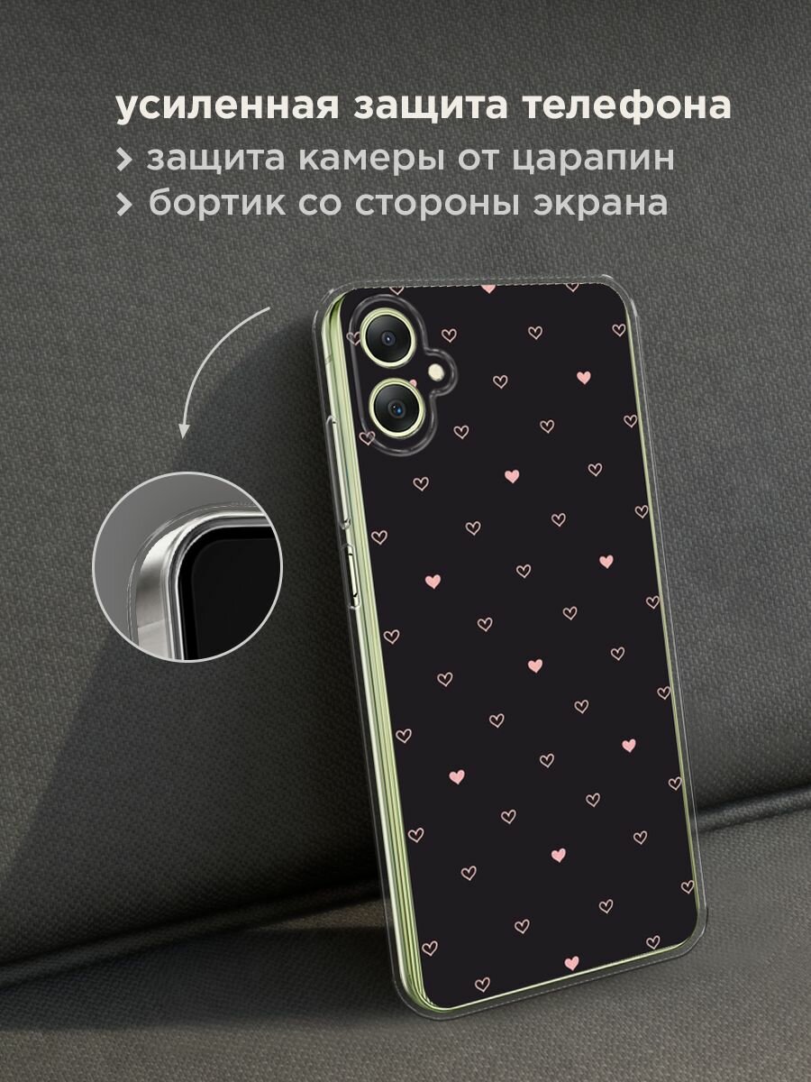 Чехол на Samsung Galaxy A06 / Самсунг Галакси А06 с принтом "Черный фон и сердечки" — фото 1