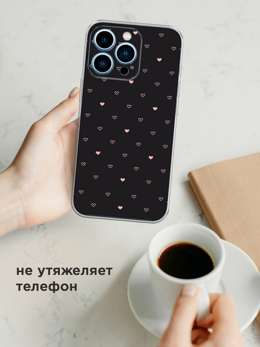 Чехол на Apple iPhone 13 Pro / Айфон 13 Про с принтом "Черный фон и сердечки" — фото 1