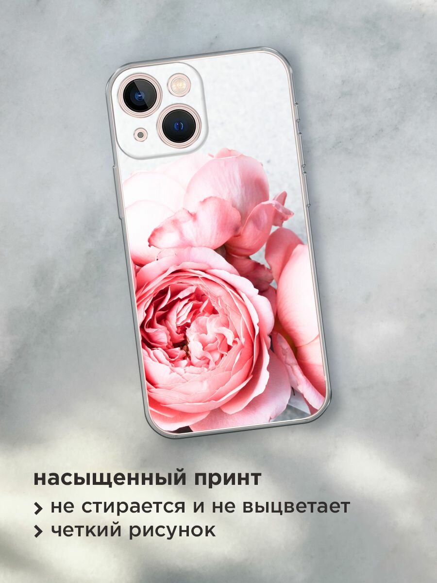 Чехол на Apple iPhone 13 mini / Айфон 13 мини с принтом "Пионы на белом" — фото 1