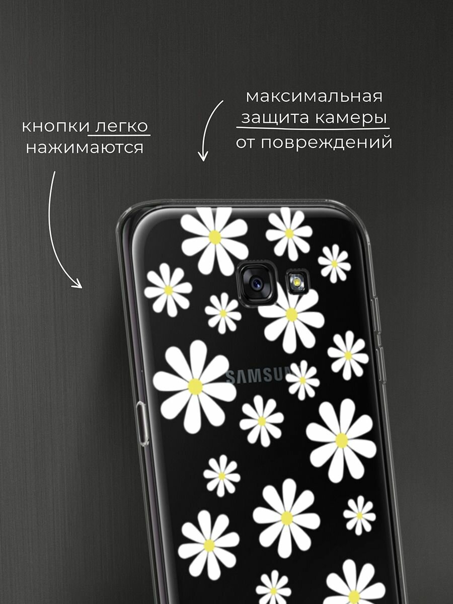 Чехол на Samsung Galaxy A7 2017 / Самсунг Галакси А7 2017 с принтом "Большие ромашки", прозрачный — фото 1