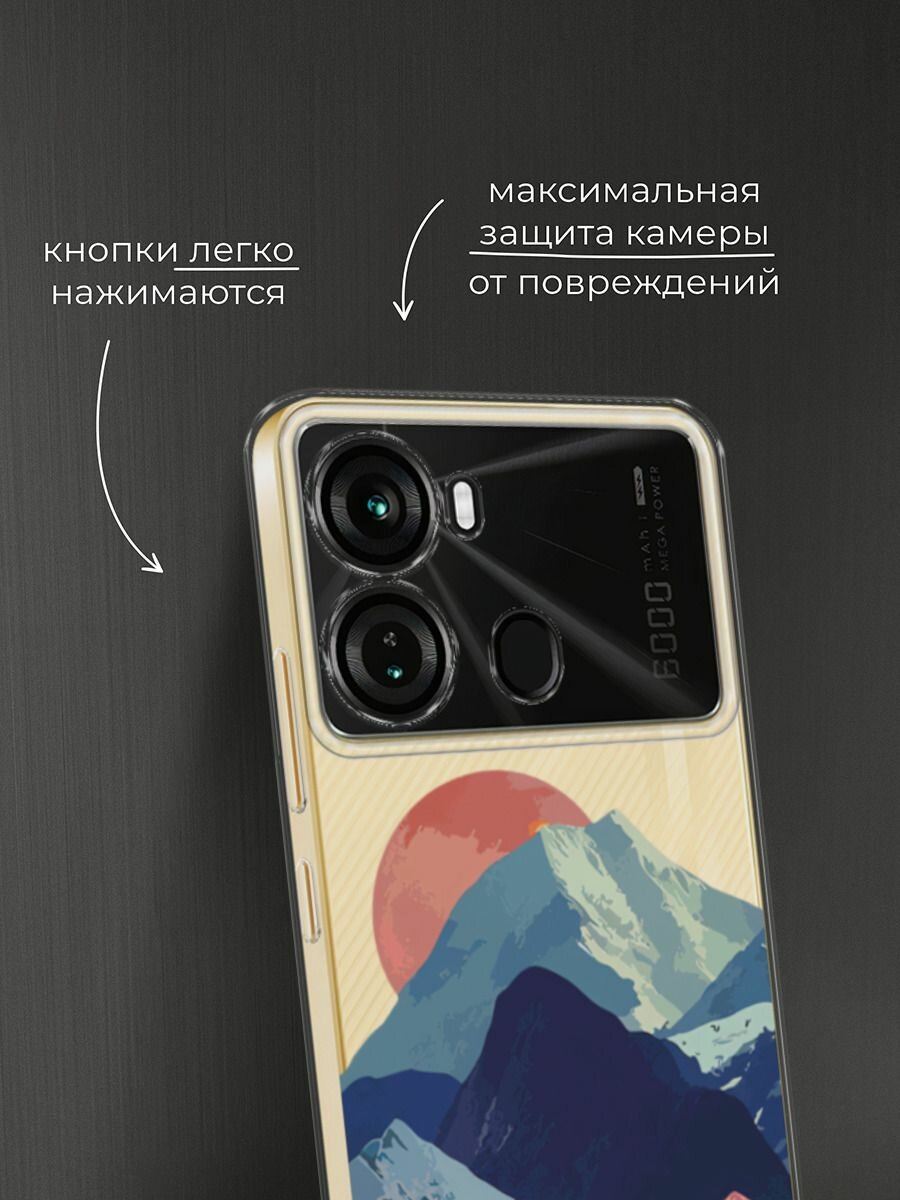 Чехол на Itel P40 / Ител P40 с принтом "Закат в снежных горах", прозрачный — фото 1