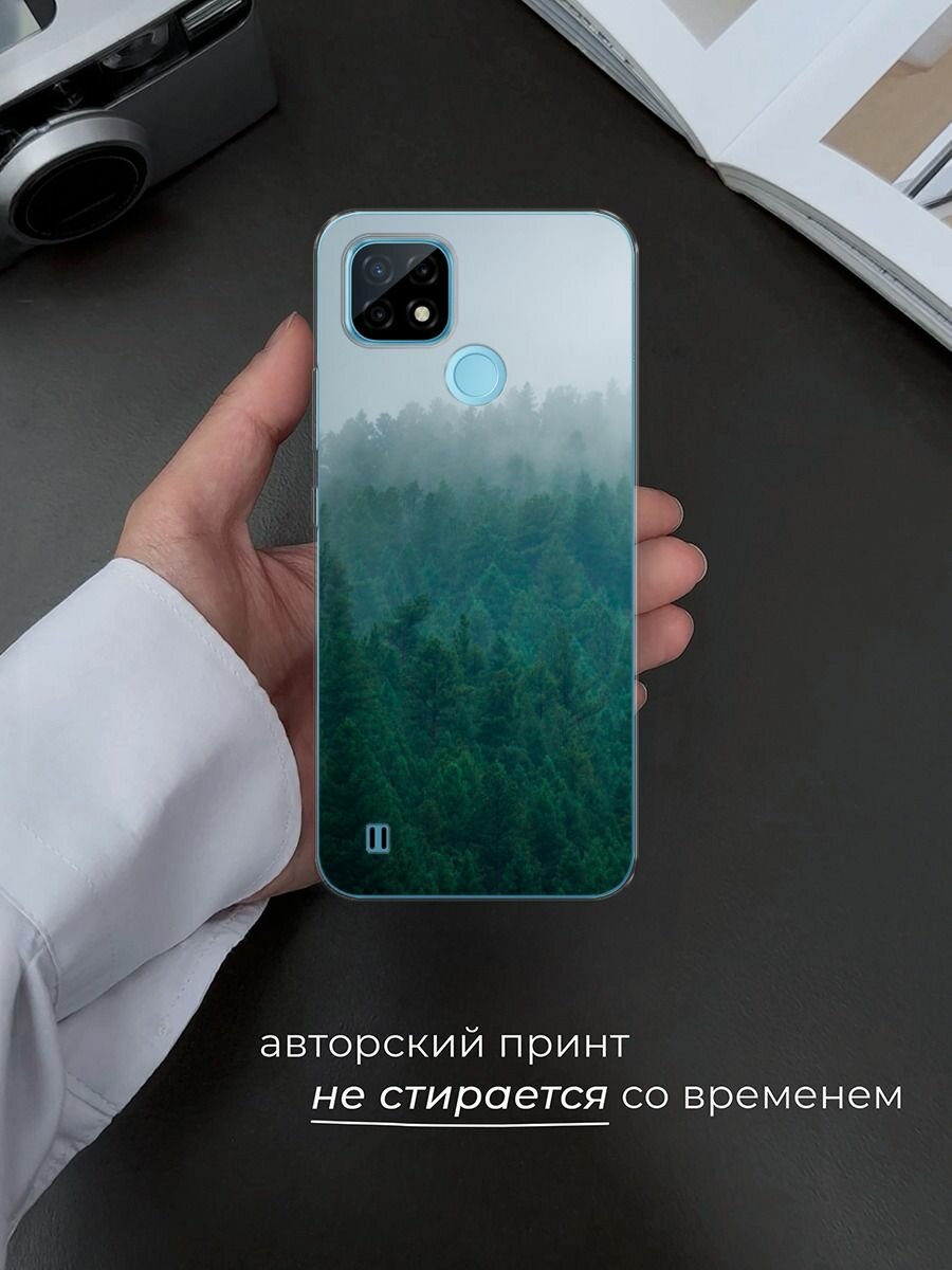 Силиконовый чехол на Realme C21 / Реалми С21 с принтом "Лес в облаках" — фото 1
