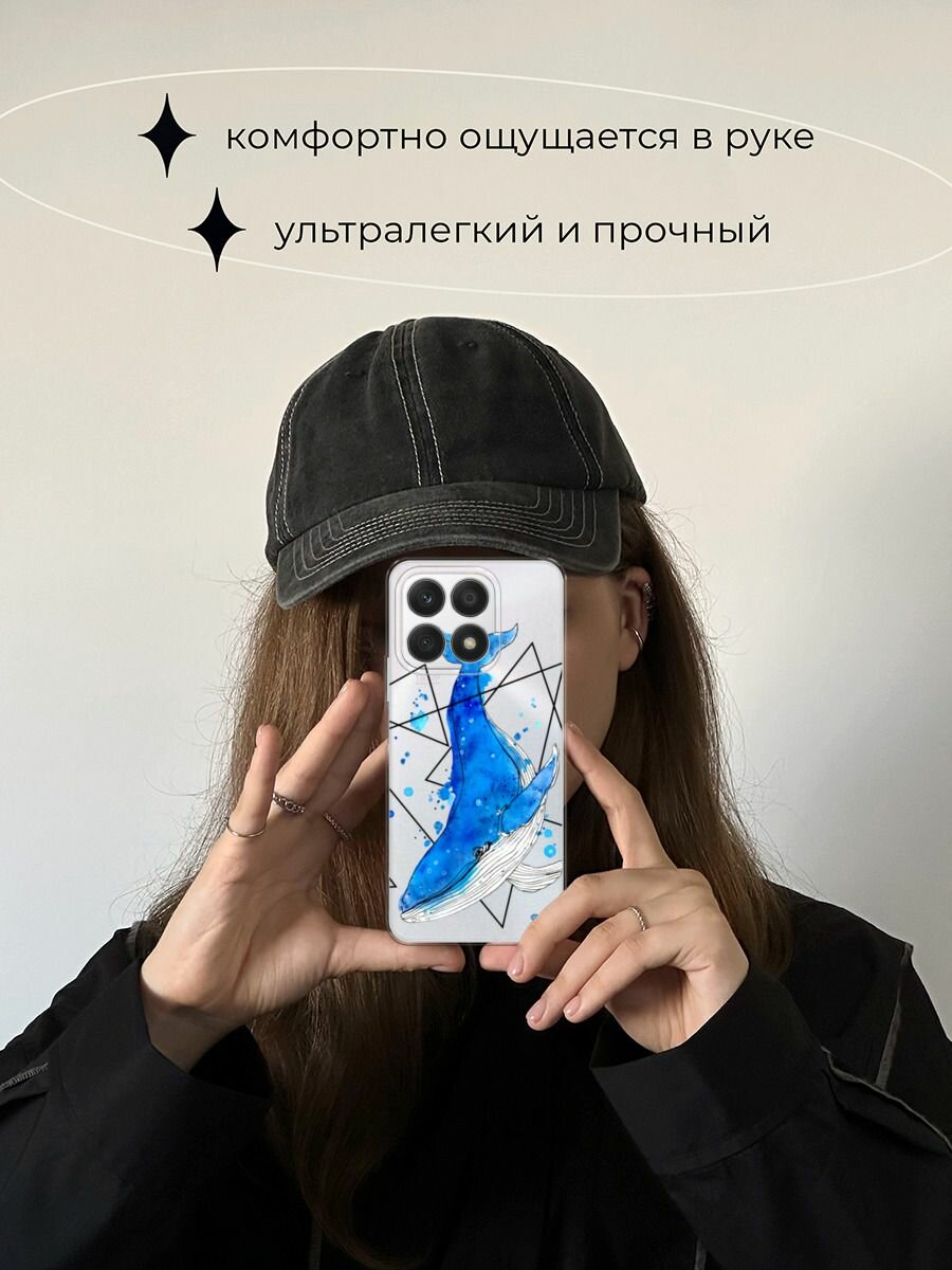 Чехол на Honor X8A / Хонор X8A с принтом "Кит графика", прозрачный — фото 1