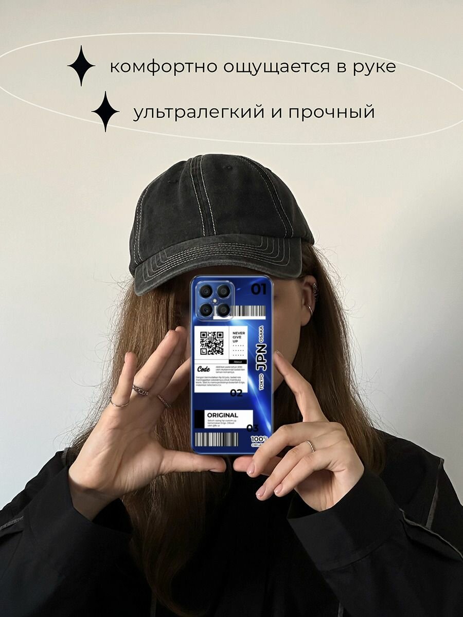 Силиконовый чехол на Honor X8 / Хуавей X8 с принтом "JPN", прозрачный — фото 1