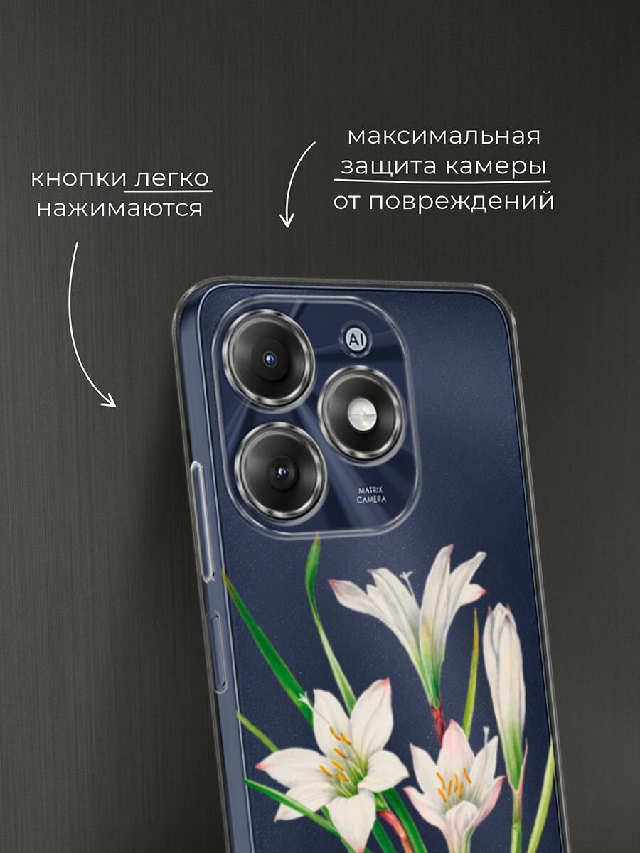 Чехол на Itel A70 / Ител А70 с принтом "White lily", прозрачный — фото 1