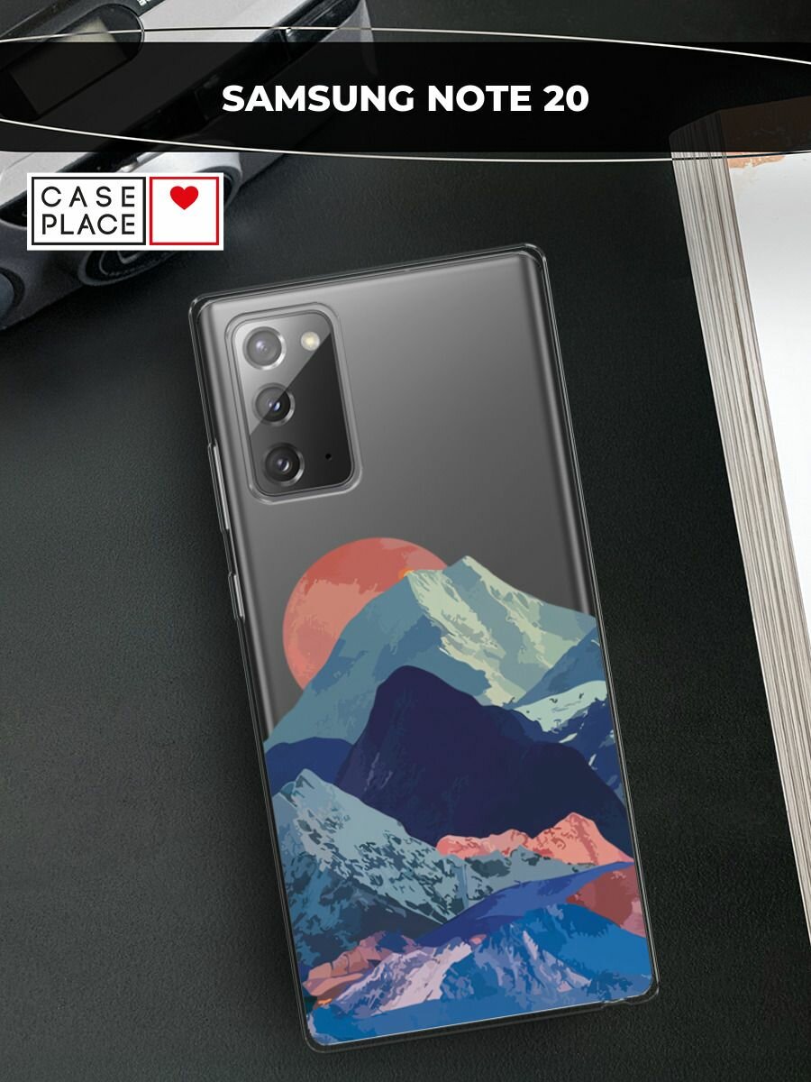 Чехол на Samsung Galaxy Note 20 / Самсунг Галакси Ноут 20 с принтом "Закат в снежных горах", прозрачный