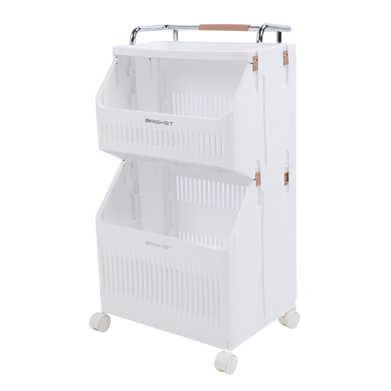 Тележка для хранения на колесах, многофункциональная, хозяйственная, органайзер для хранения на колесах, складная корзина для белья с 4 колесами для ванной комнаты, прачечной, гостиной, кухни, 2 уровня