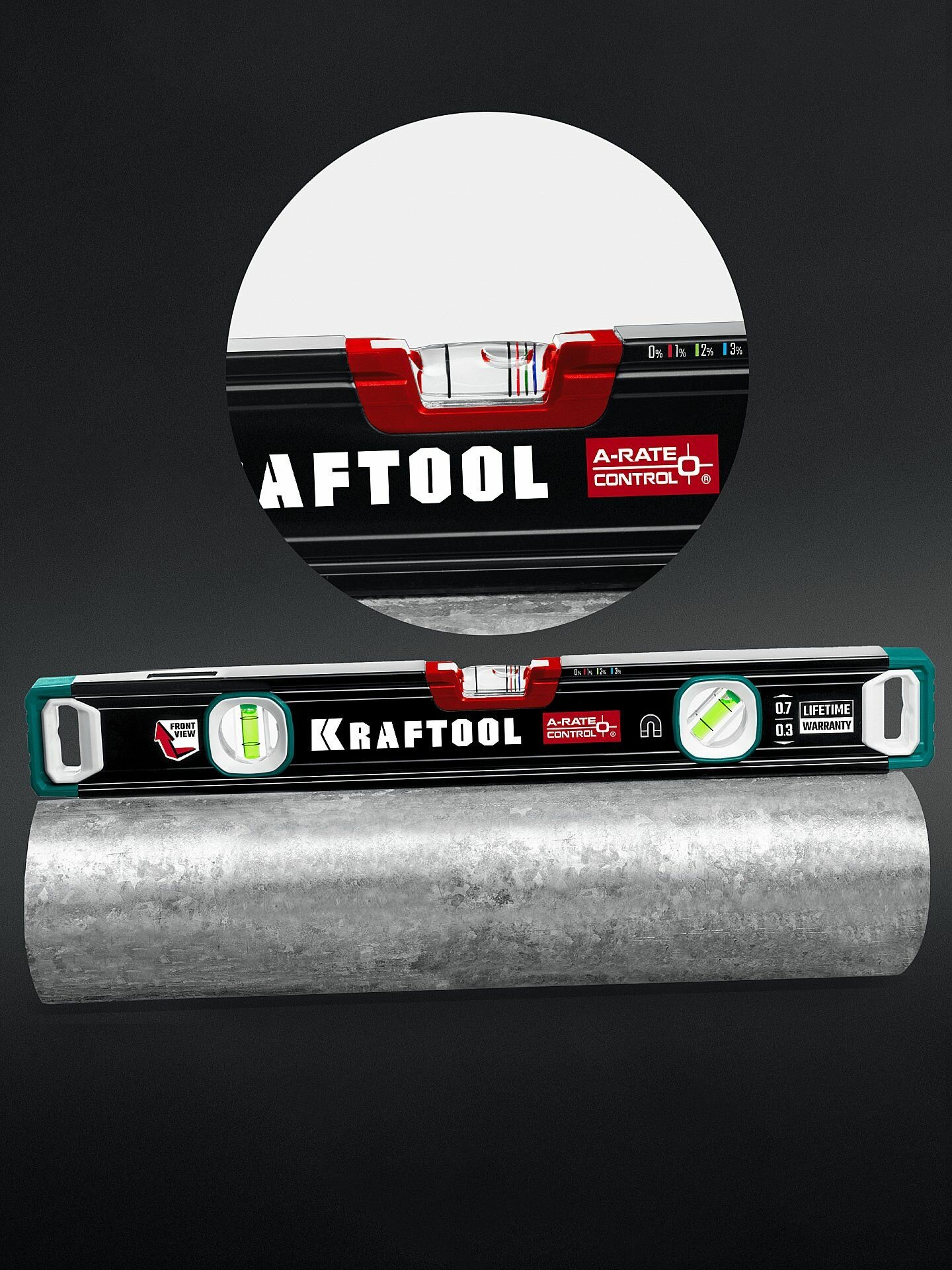 KRAFTOOL A-RATE CONTROL, 400 мм, точность 0.3 мм/м, с зеркальным глазком, сверхпрочный магнитный уровень (34988-40)