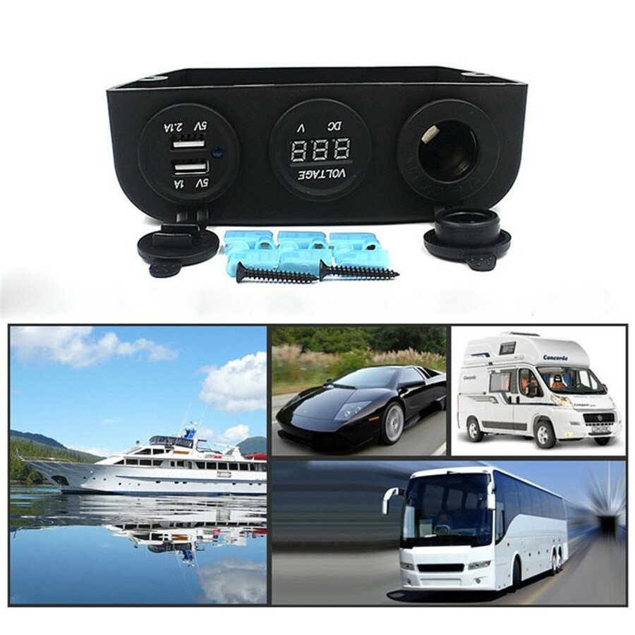 12В Двойные USB Розетки Вольтметр Автомобильный Прикуриватель Розетка Зарядное Устройство Адаптер Питания Выход