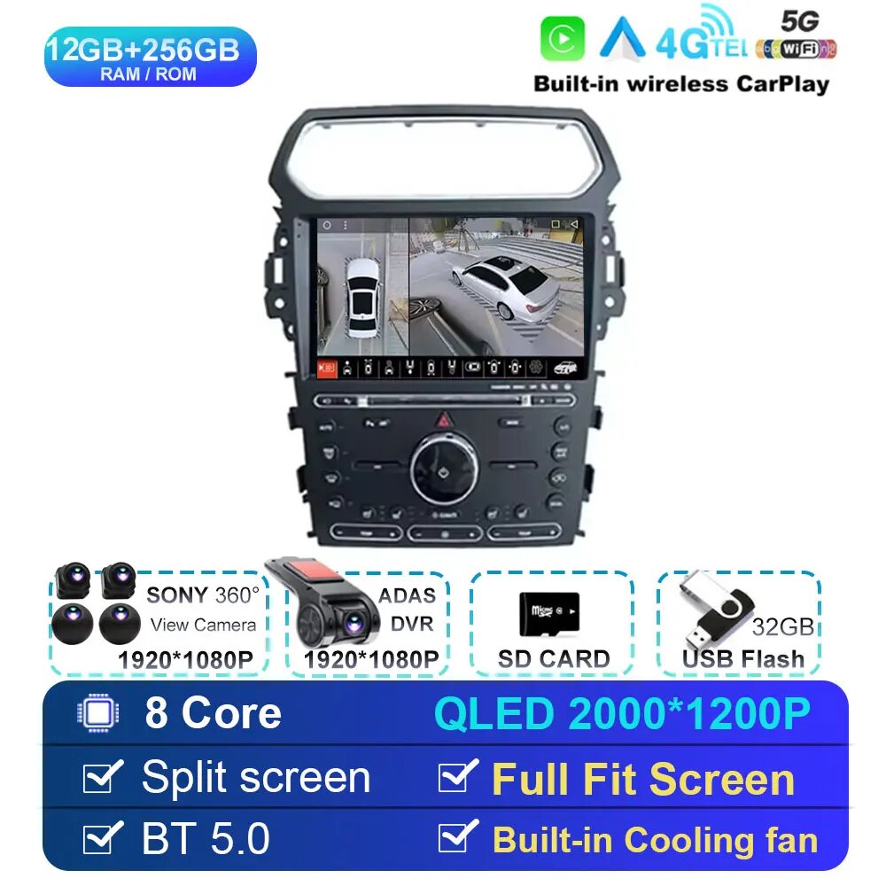Авторадио Android 15 для Ford Explorer 5 2011-2019 Радио Стерео Мультимедийный экран Автомобильный плеер GPS-навигация Carplay NO 2 DIN 1 2K 12G-256G 360 DVR