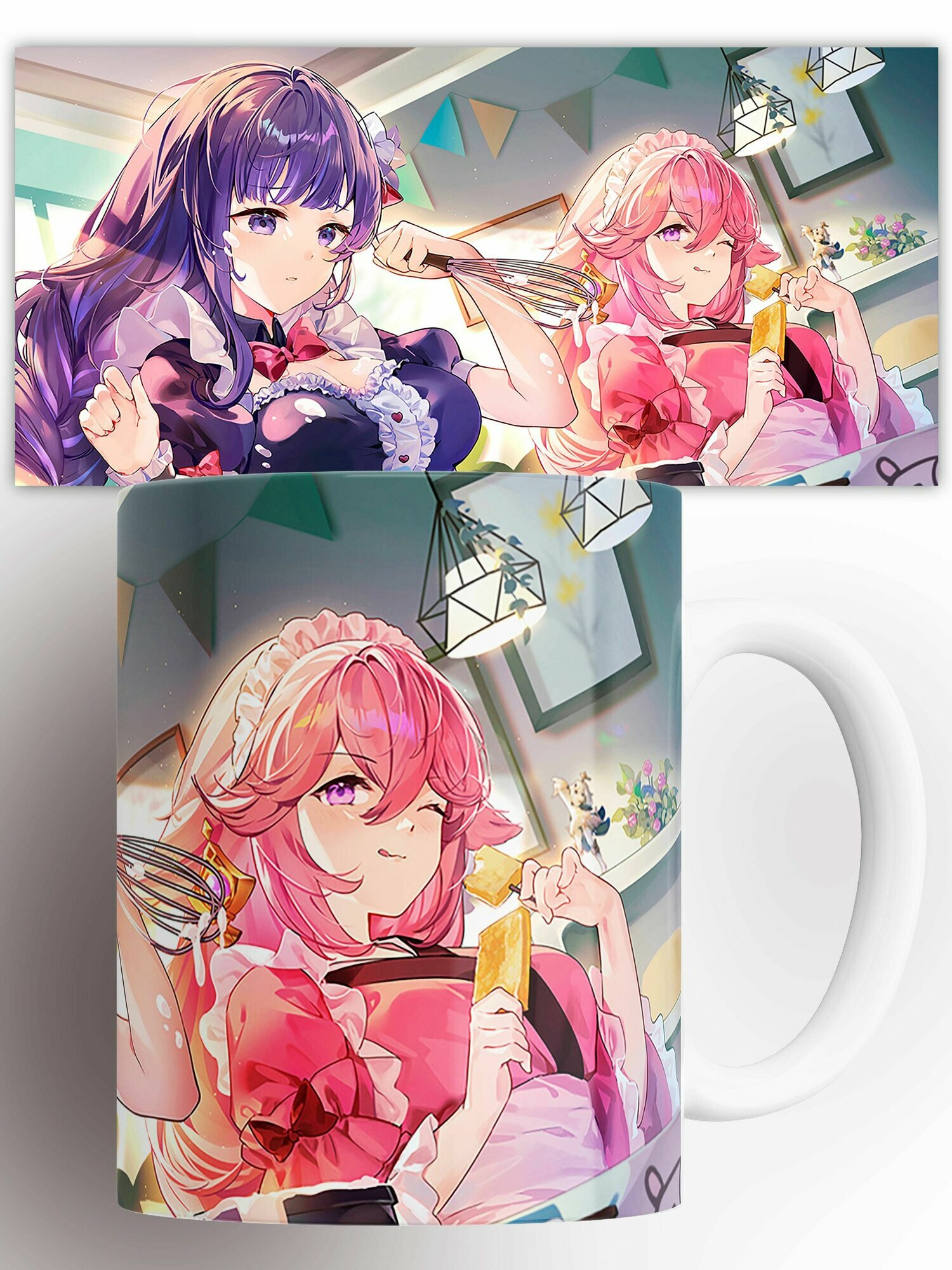 Кружка Геншин Импакт Genshin Impact Яэ Мико и Райден 330мл