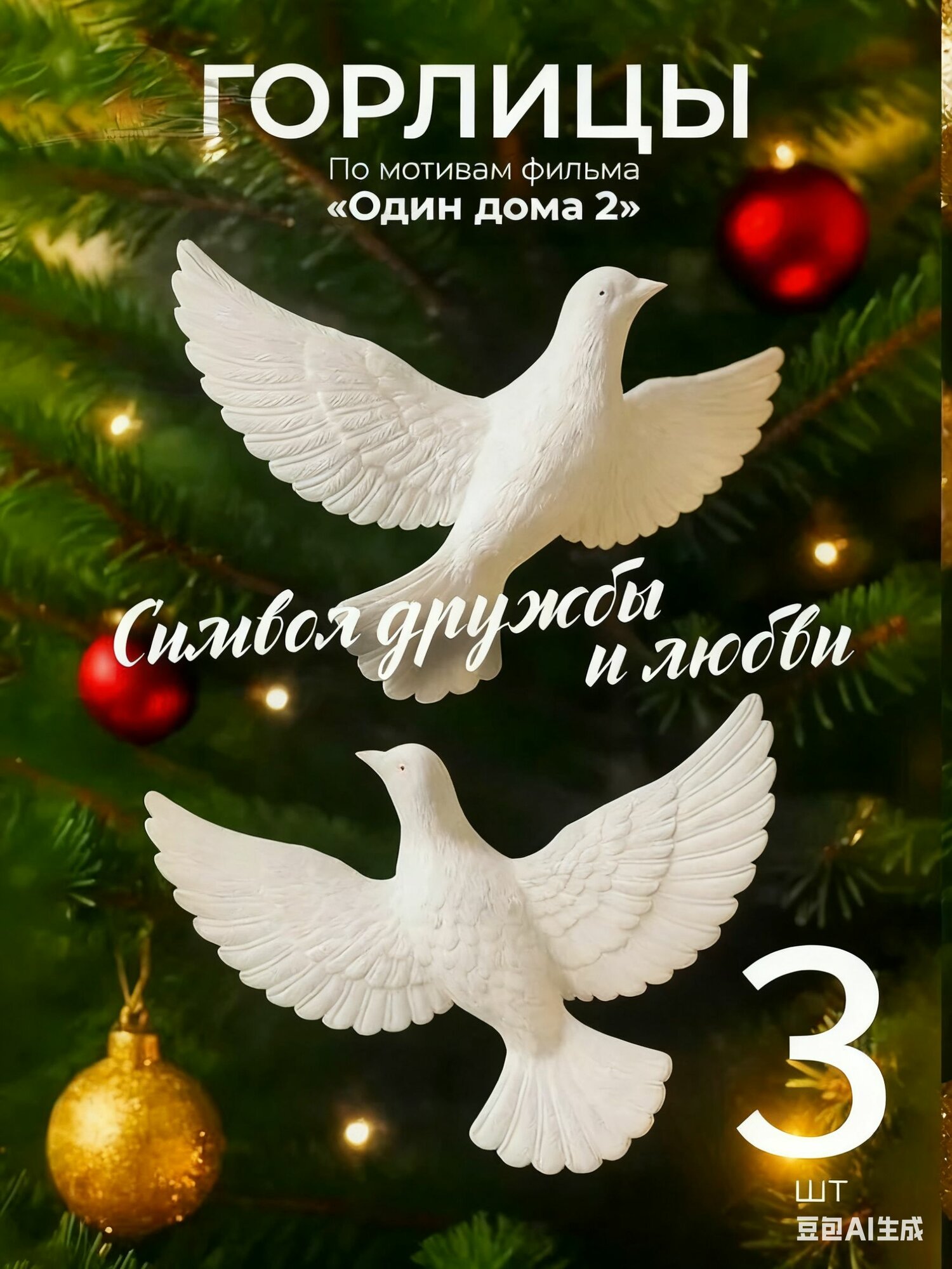 Новогодние игрушки на елку белые голуби 3 шт