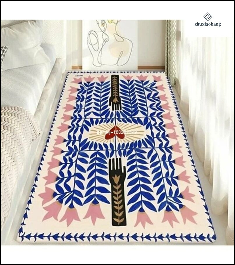 Эксклюзивный синий ковер 100x150 см в древнеегипетском абстрактном стиле с противоскользящим эффектом