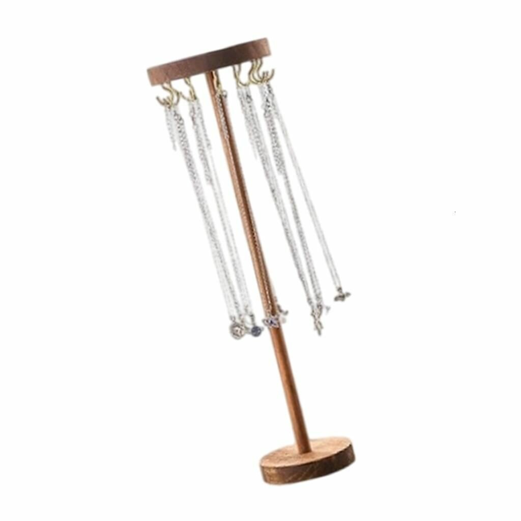 Крючок декоративный для украшений, Круглый браслет из массива дерева цвета грецкого ореха, веревка для волос, вешалка ювелирных изделий-высокий стиль-12 крючков