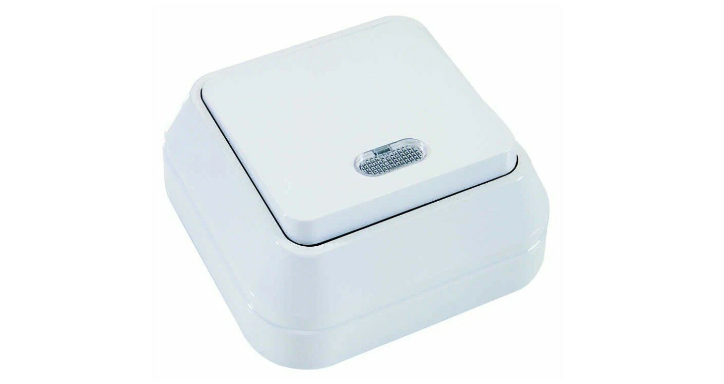 Переключатель проходной 1-кл. ОП 10А IP20 с подсветкой бел. Makel 45125