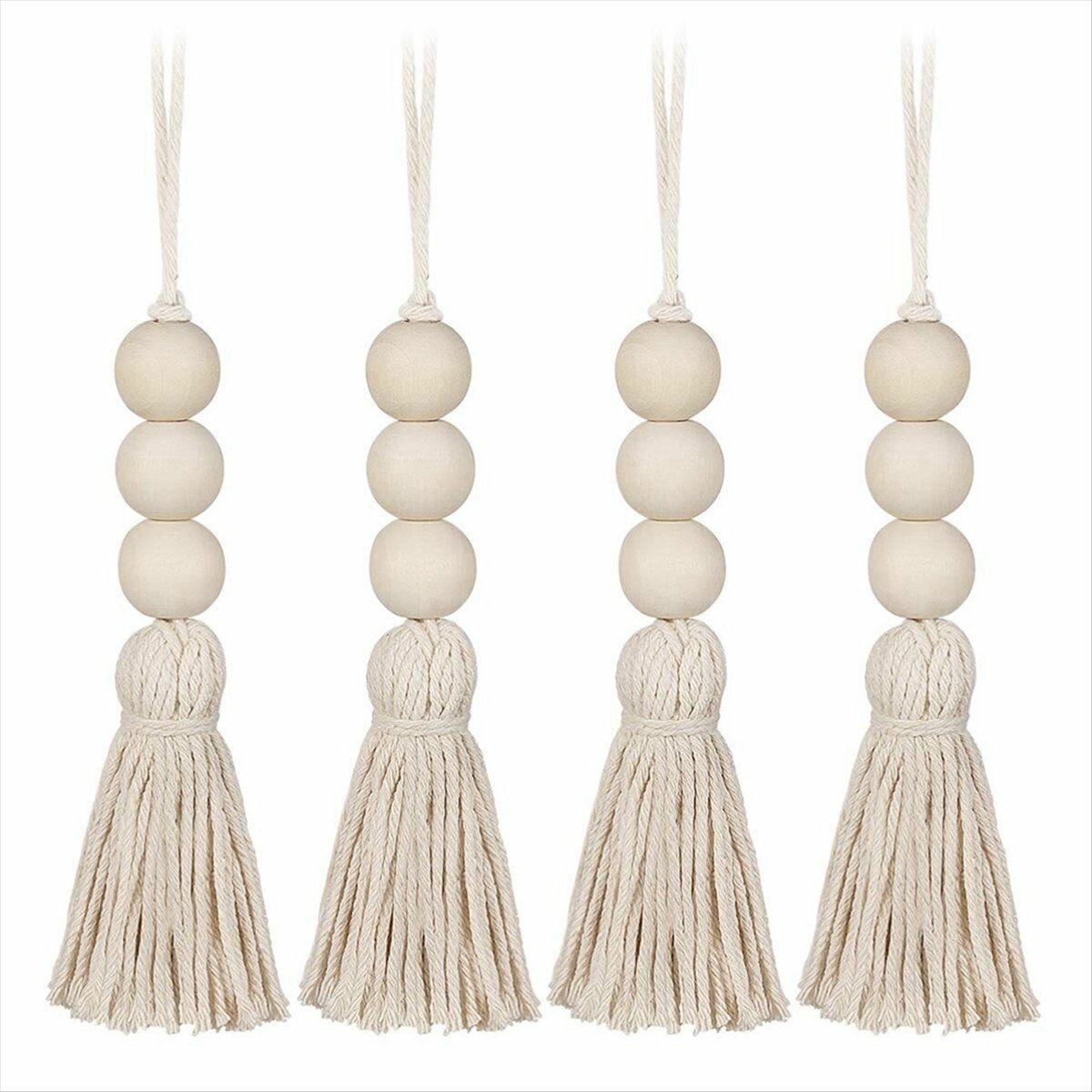 Гирлянды из деревянных бусин, кисточки из бусин, деревенский декор (4 шт.)