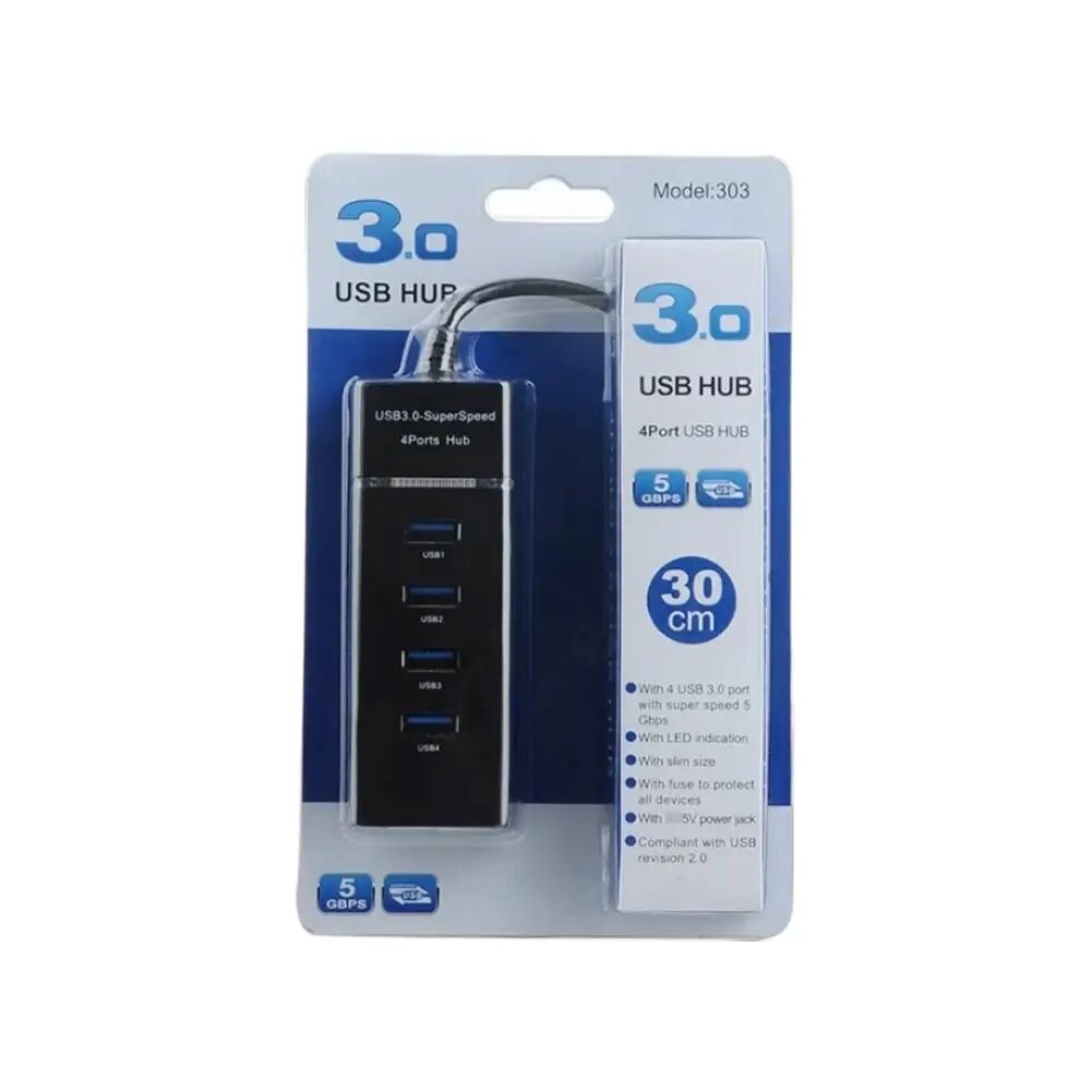USB 3.0 хаб 4 порта, черный